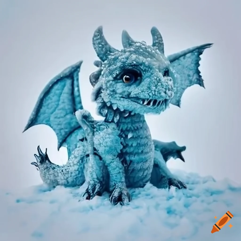 Snow sculpture of a cute baby dragon