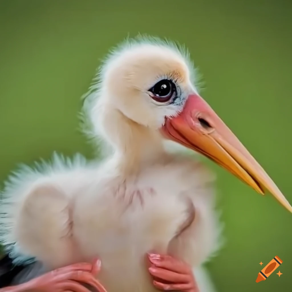 Stork carrying a baby