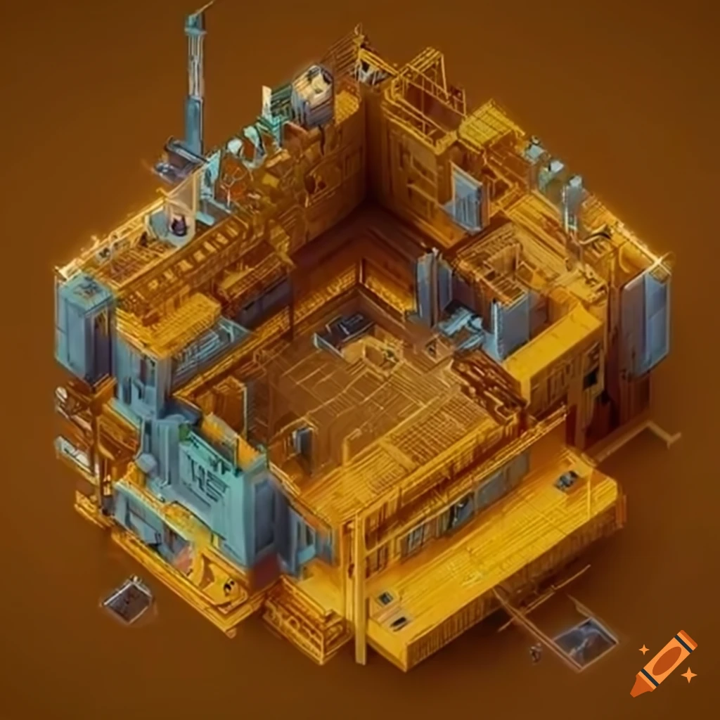 Indie video game style construction site spaceship