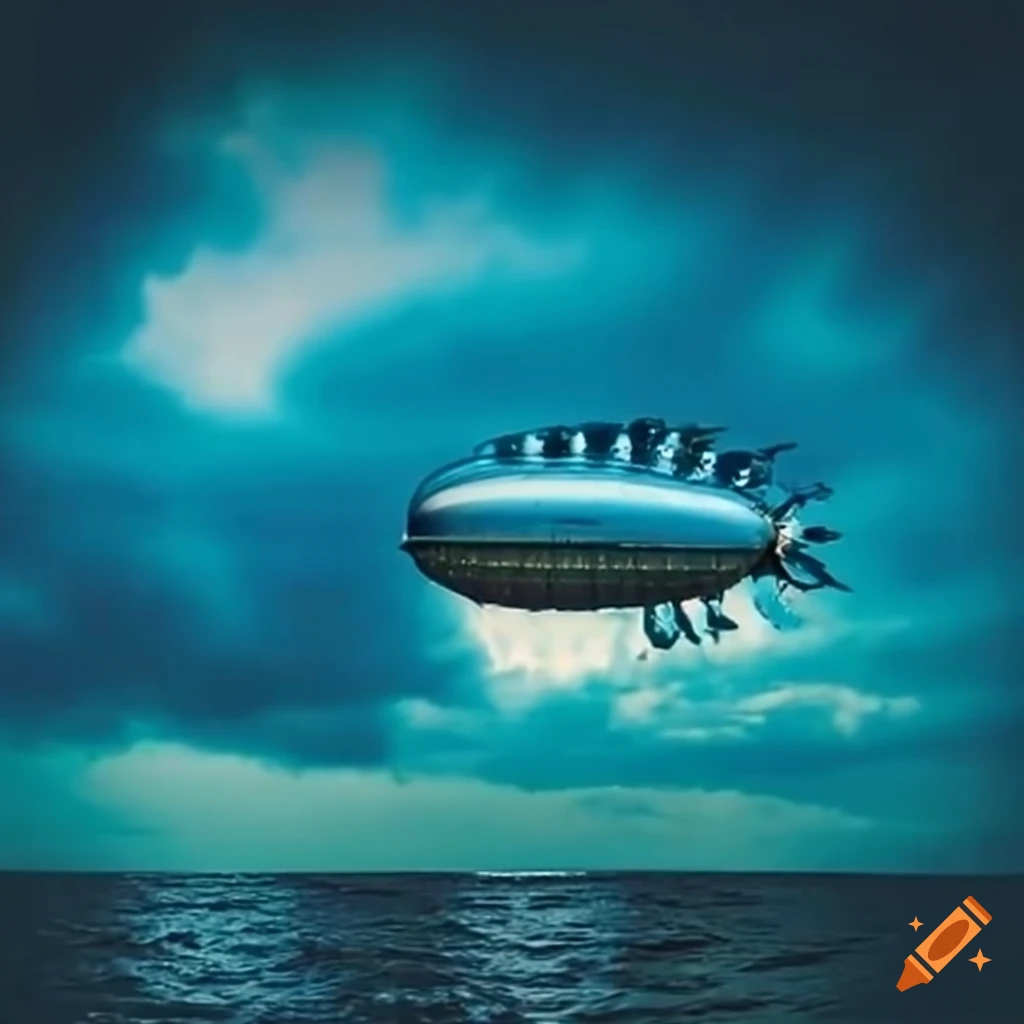 Streamline art of blimps crossing the atlantic ocean on Craiyon