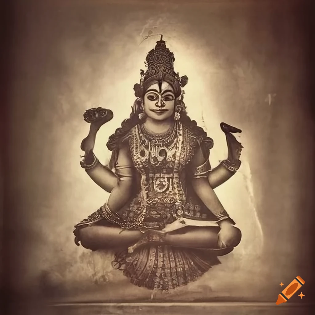 Sacred art of a hindu deity in an old photograph on Craiyon