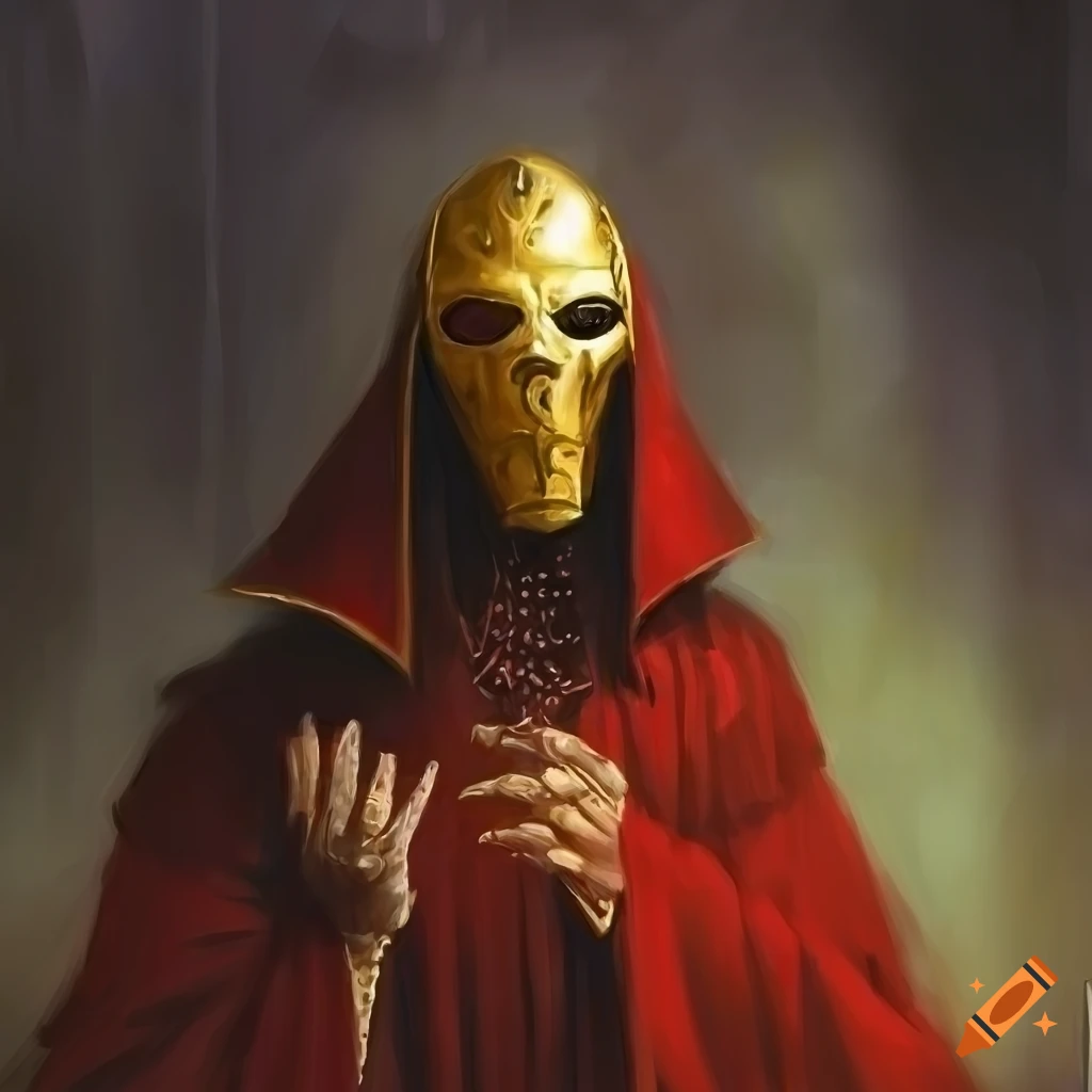 Fantasy art painting of a dark priest with a golden mask on Craiyon