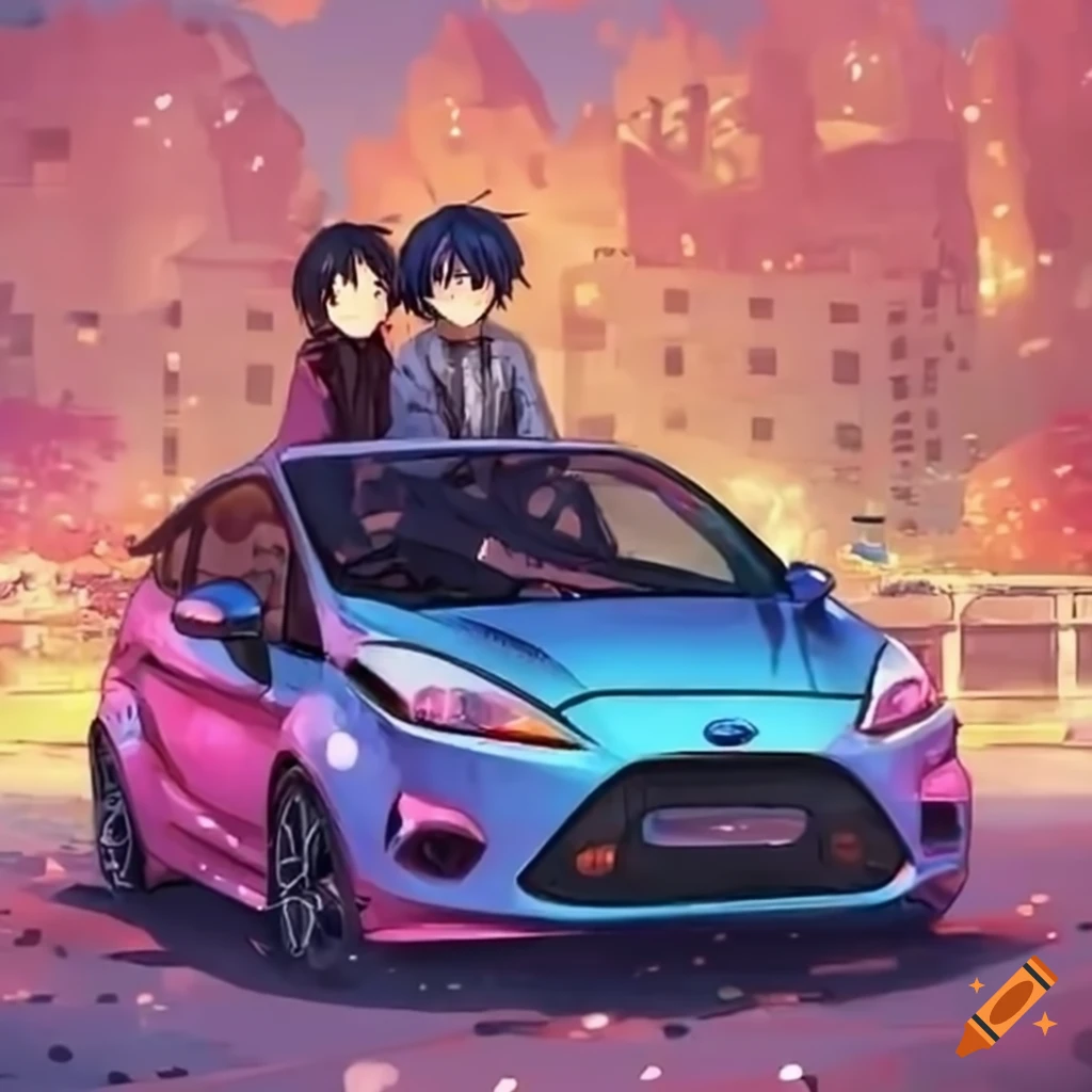 Cute anime couple with their stylish car on Craiyon