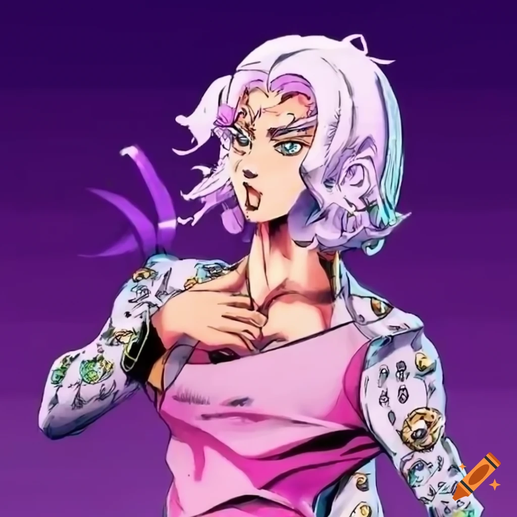Black female jojo bizarre adventure character, purple hair on Craiyon