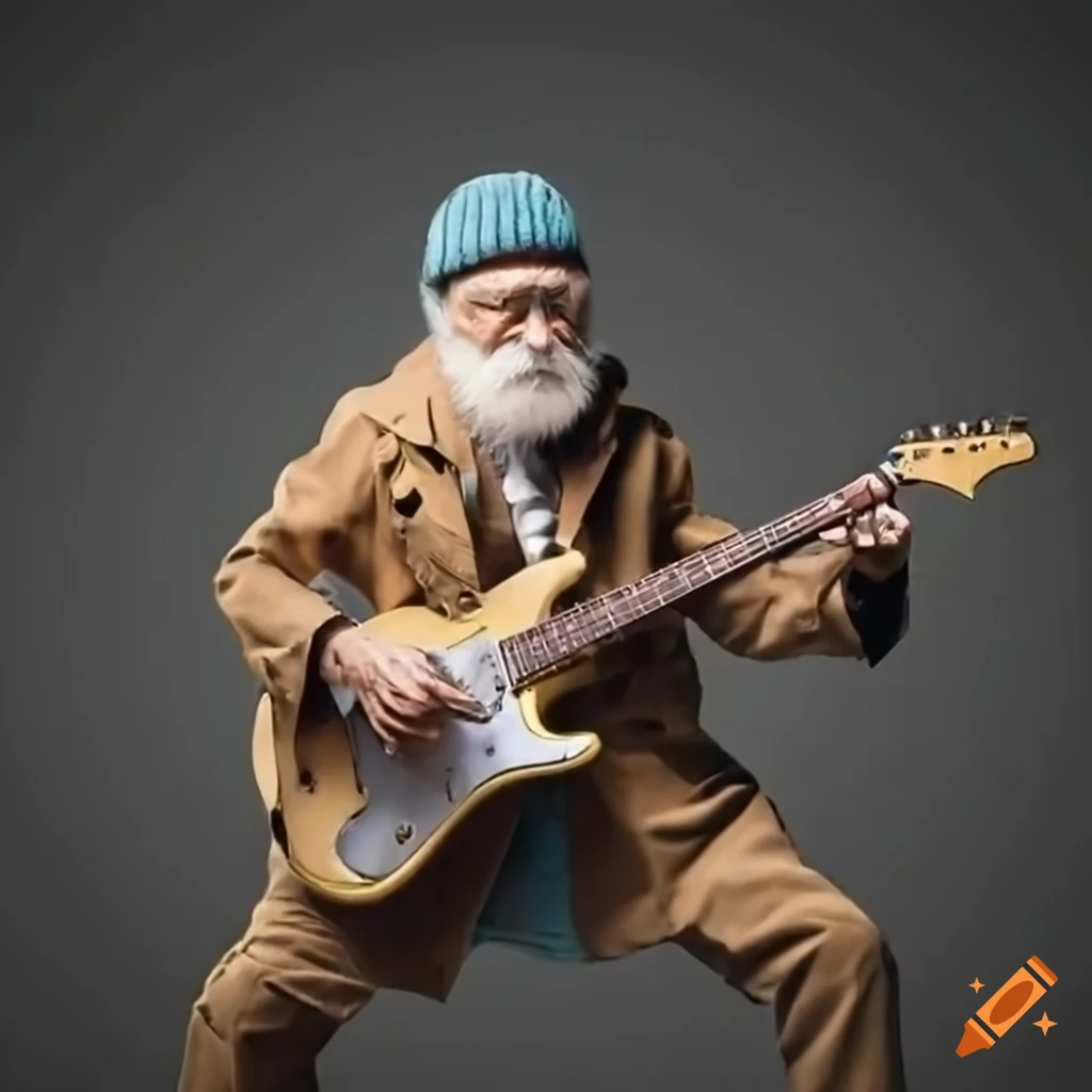 Elderly man shredding on electric guitar on Craiyon