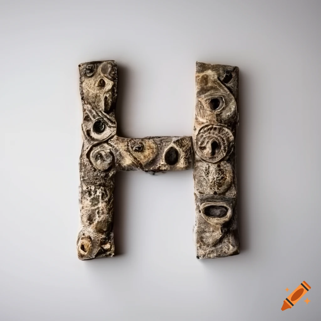 White background with an engraved etruscan stone letter "m" on Craiyon