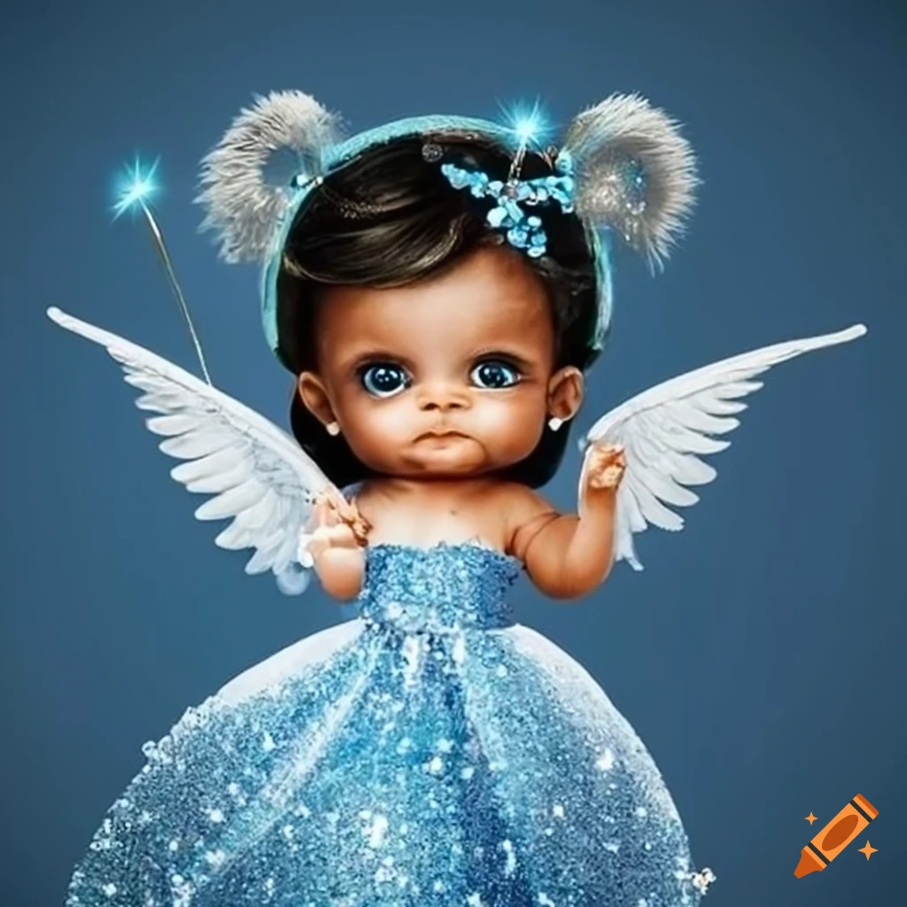 Glittery black baby angels with wands flying