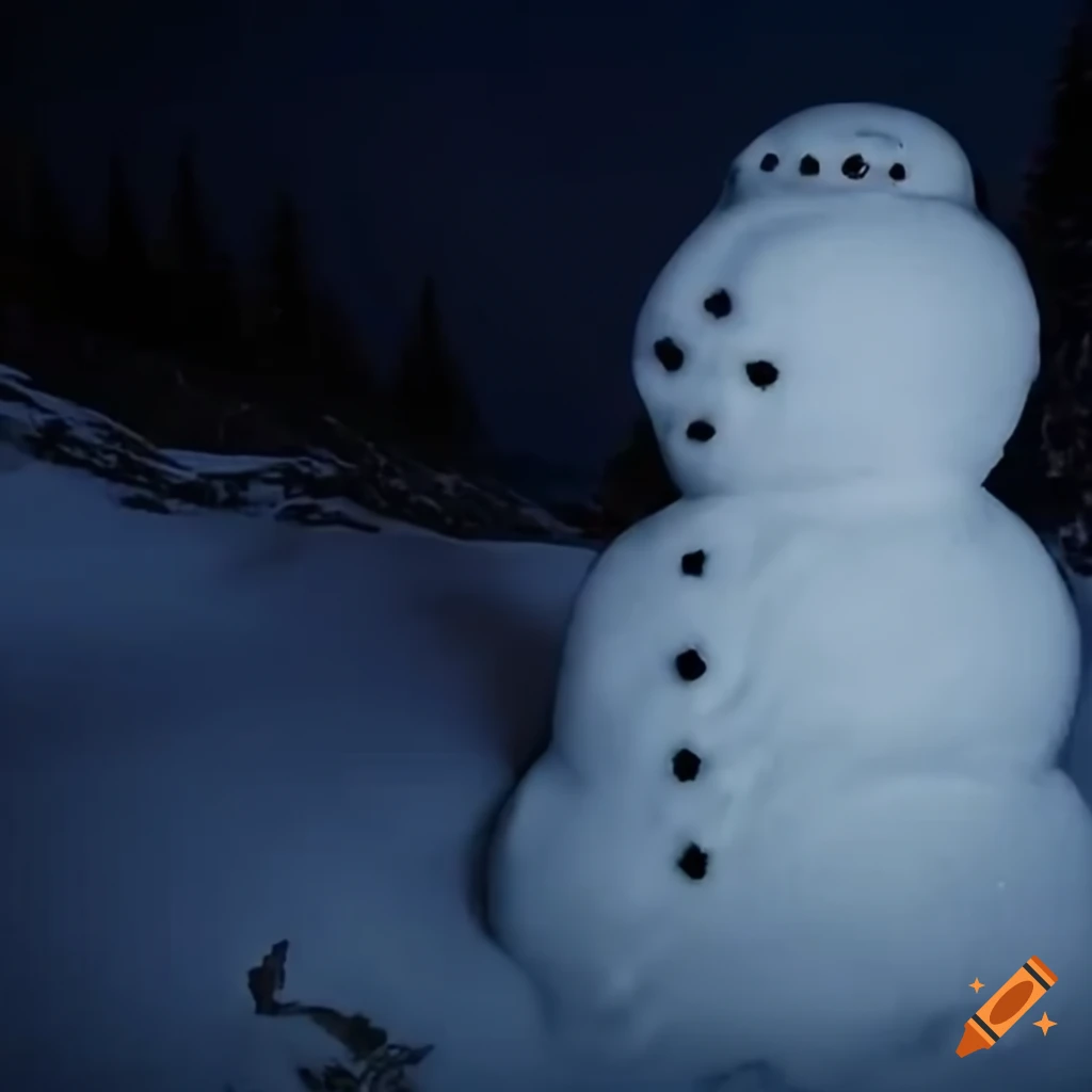 Scary alien snowman being built in the mountains on Craiyon