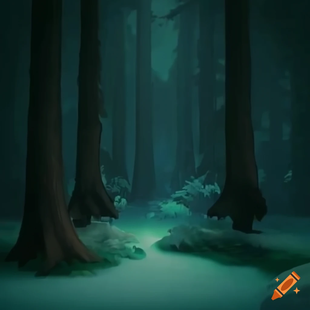 Diorama video game set in a glittery forest