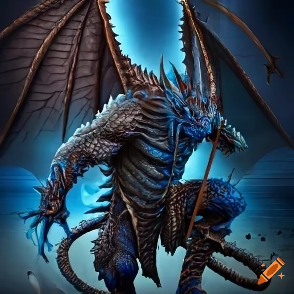 Illustration of a dragon man with black scales
