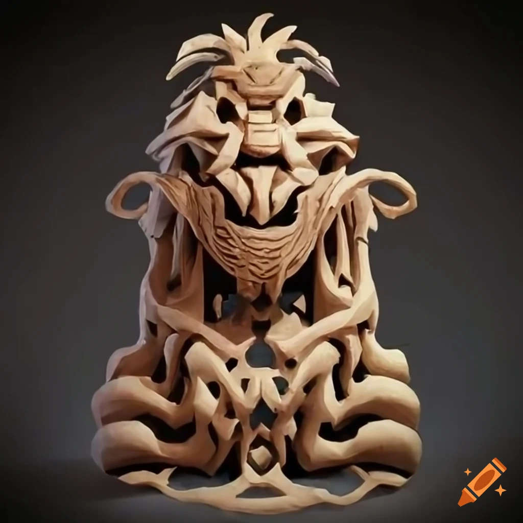 Intricate carving of zelda game boss in labyrinth