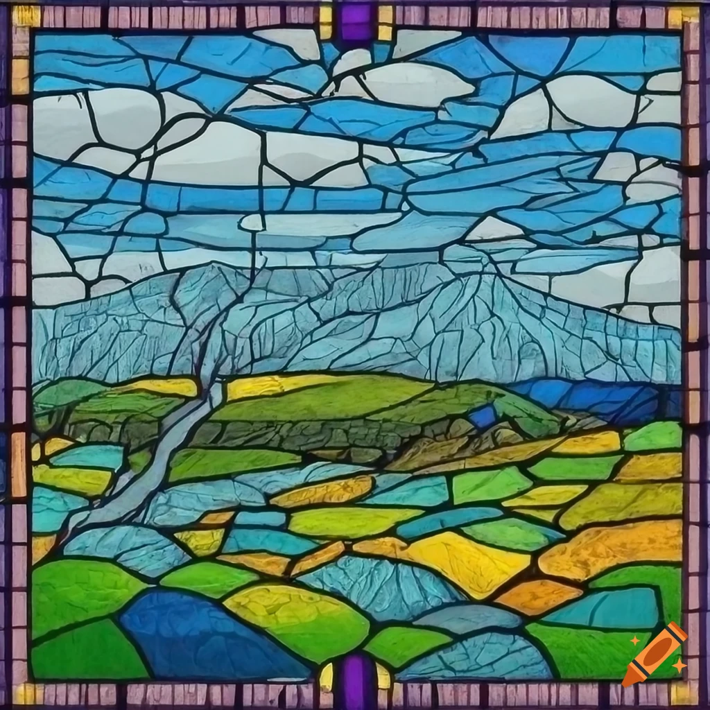 Stained glass artwork of graves under grey sky on Craiyon