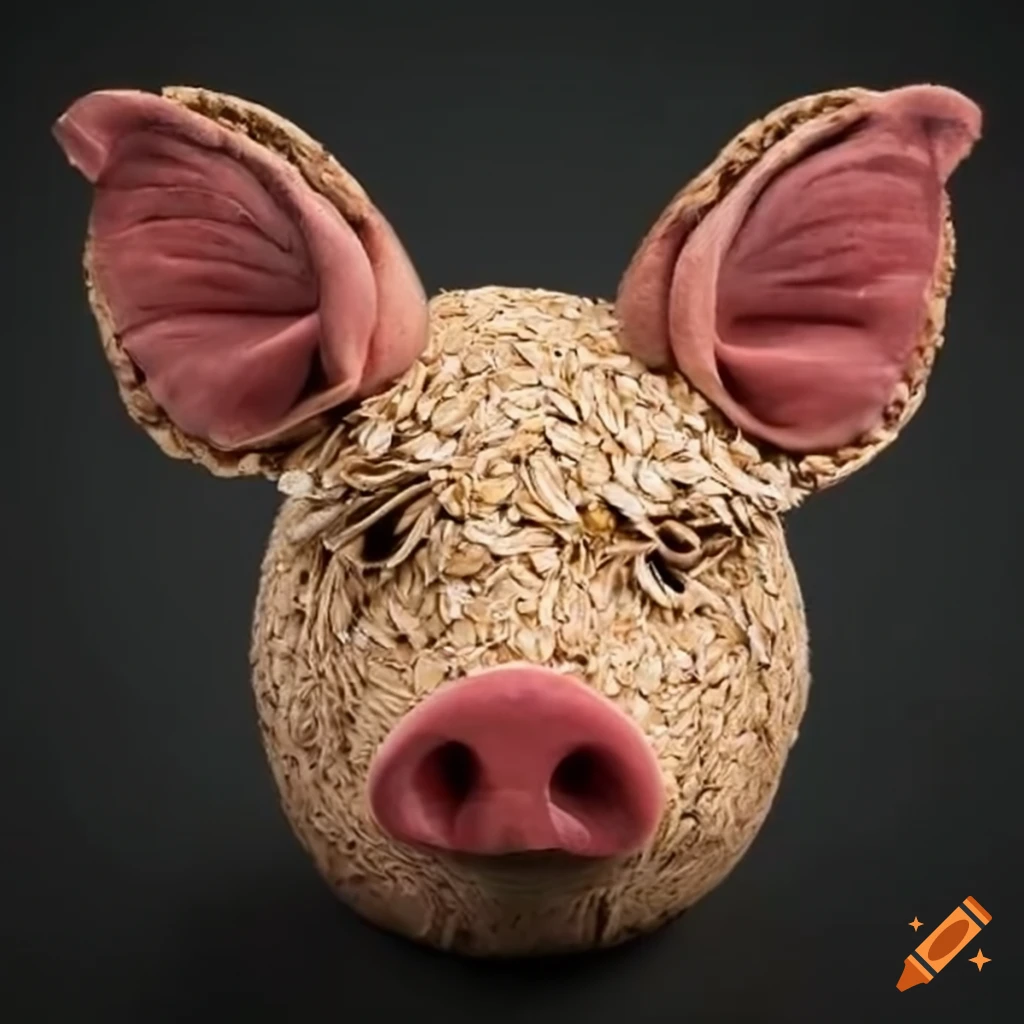 Sculpture of a pig made of oats on Craiyon