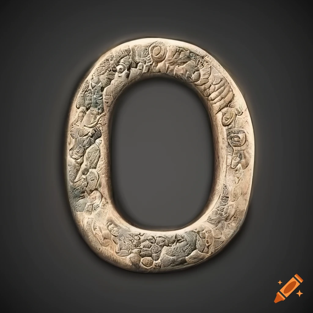 Ultra realistic engraved stone letter a with etruscan masks