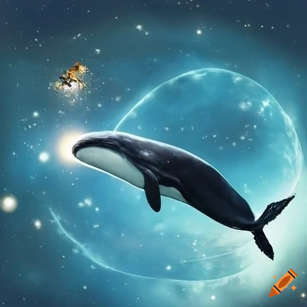 Whale flying in space on Craiyon