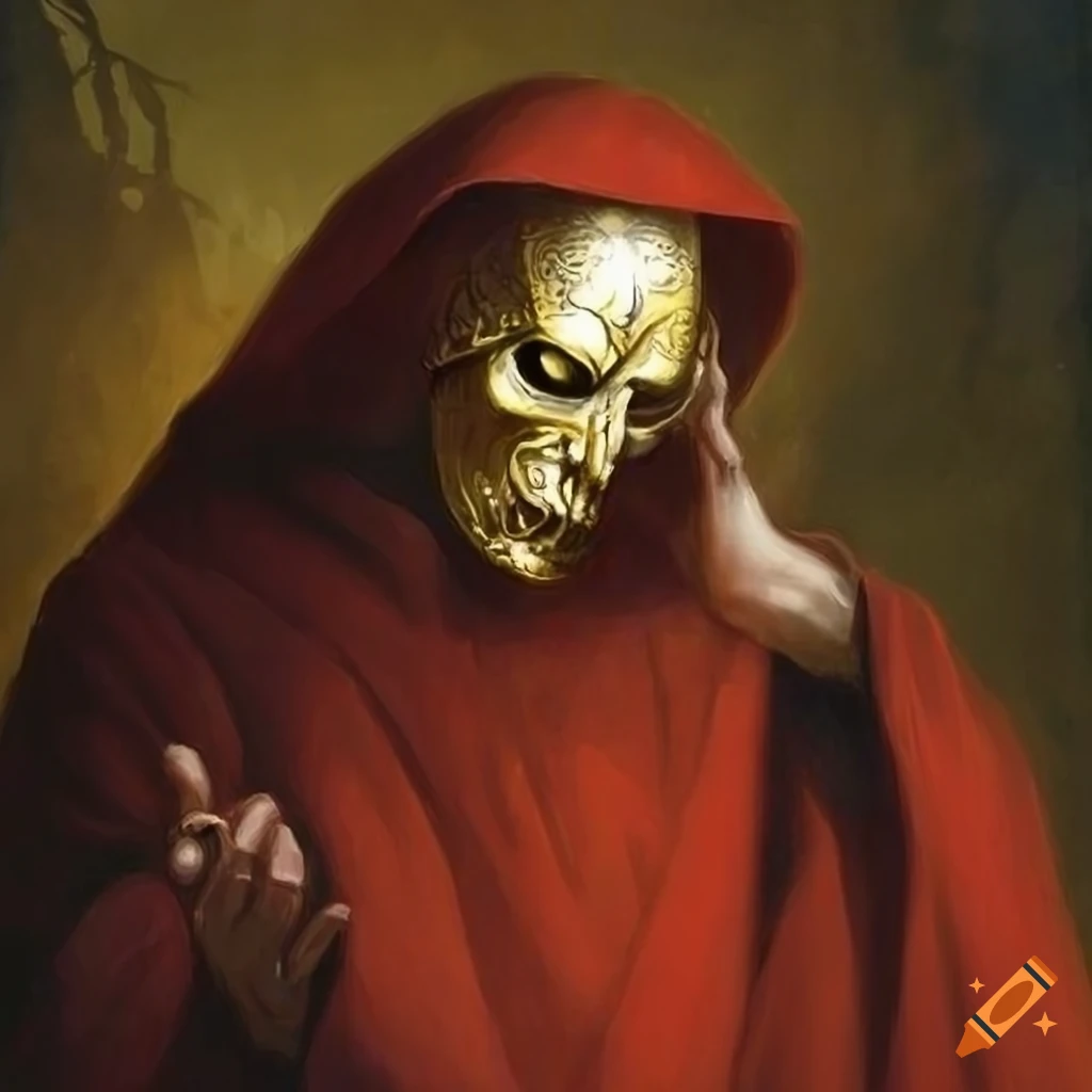 Fantasy art of a dark priest with a golden mask on Craiyon
