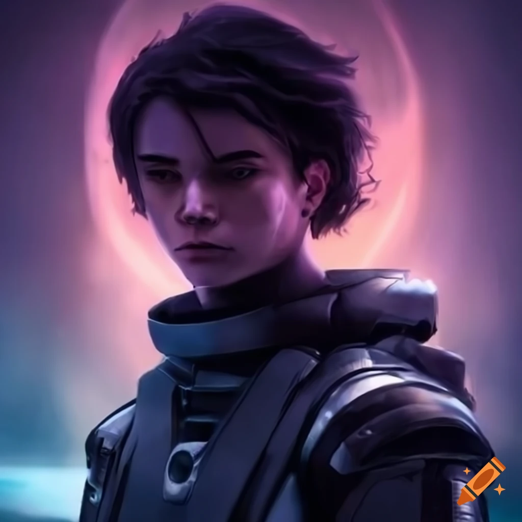 Young male space ranger in futuristic suit