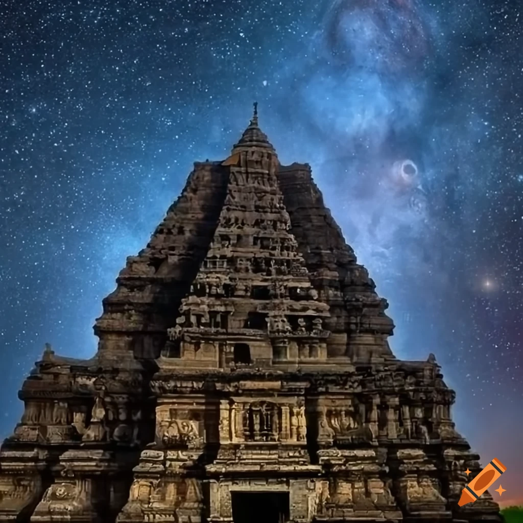 Ancient indian giant temple with water channels and crowds of people on ...