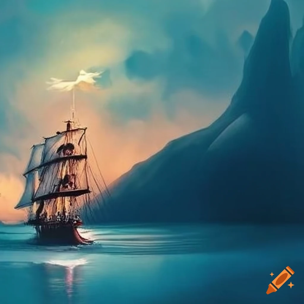 Romantic ship sailing on the sea
