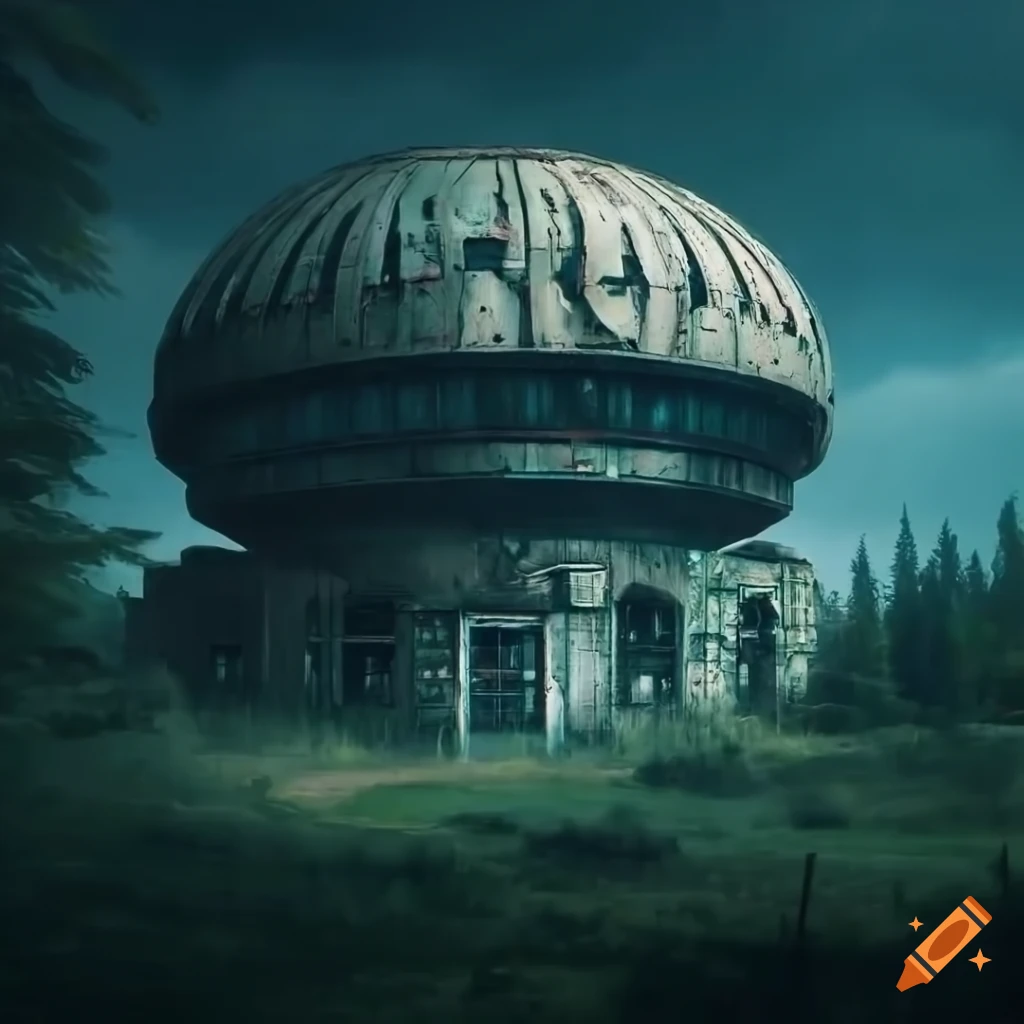 Detailed view of an abandoned sci-fi research facility in an alien ...