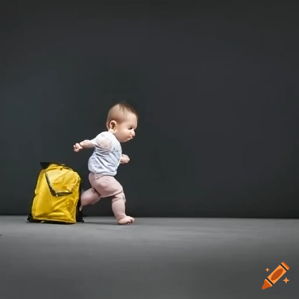 Baby running away with a bag