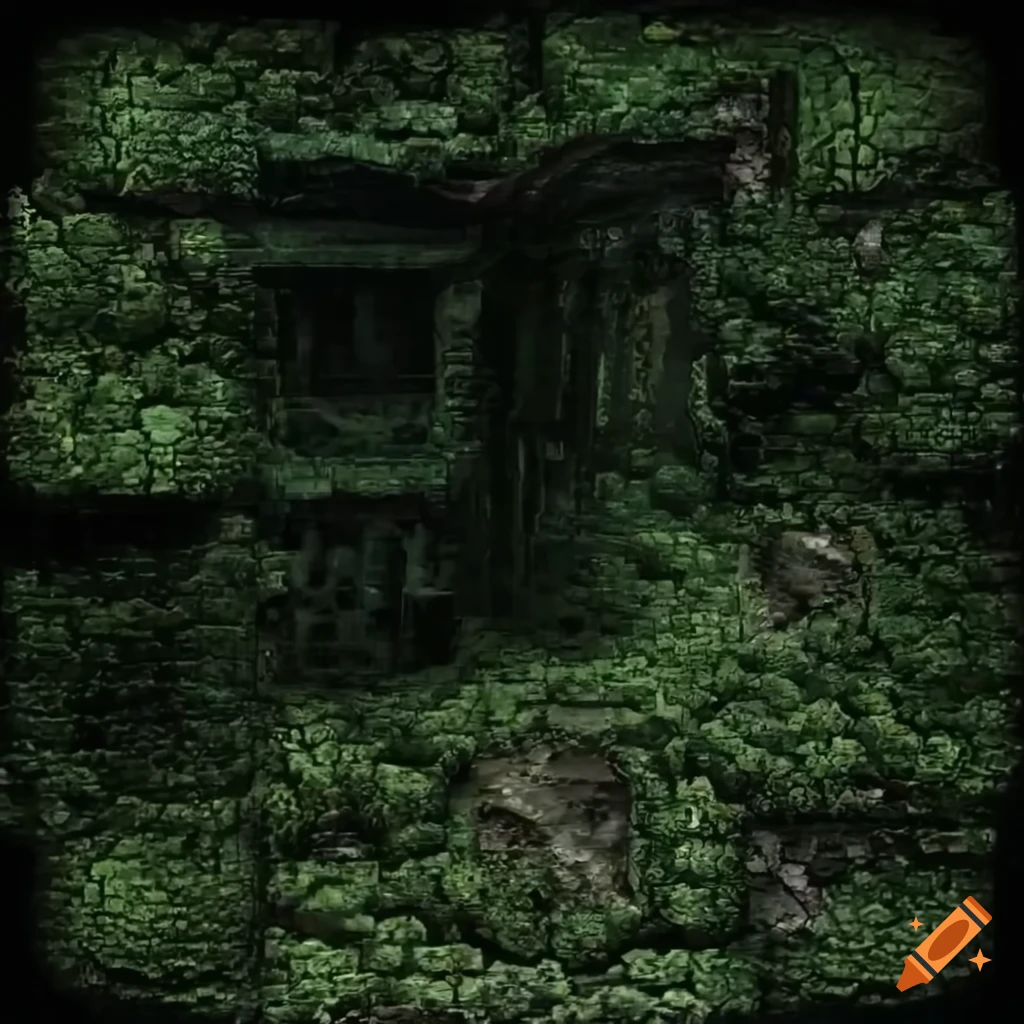 Wet and overgrown ruins tiles from a 2D Metroid game on Craiyon
