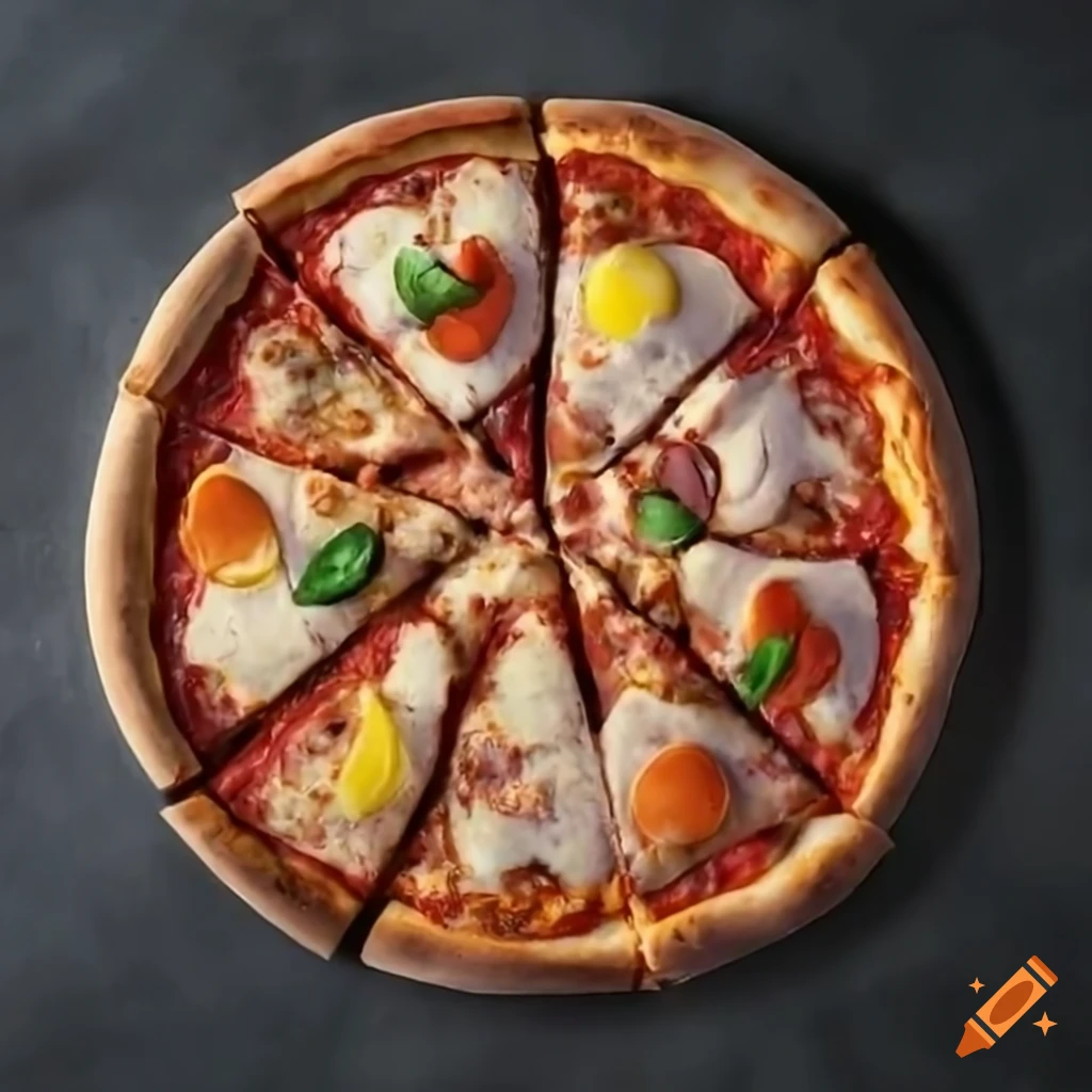 Illustration of a realistic pizza with chicken toppings