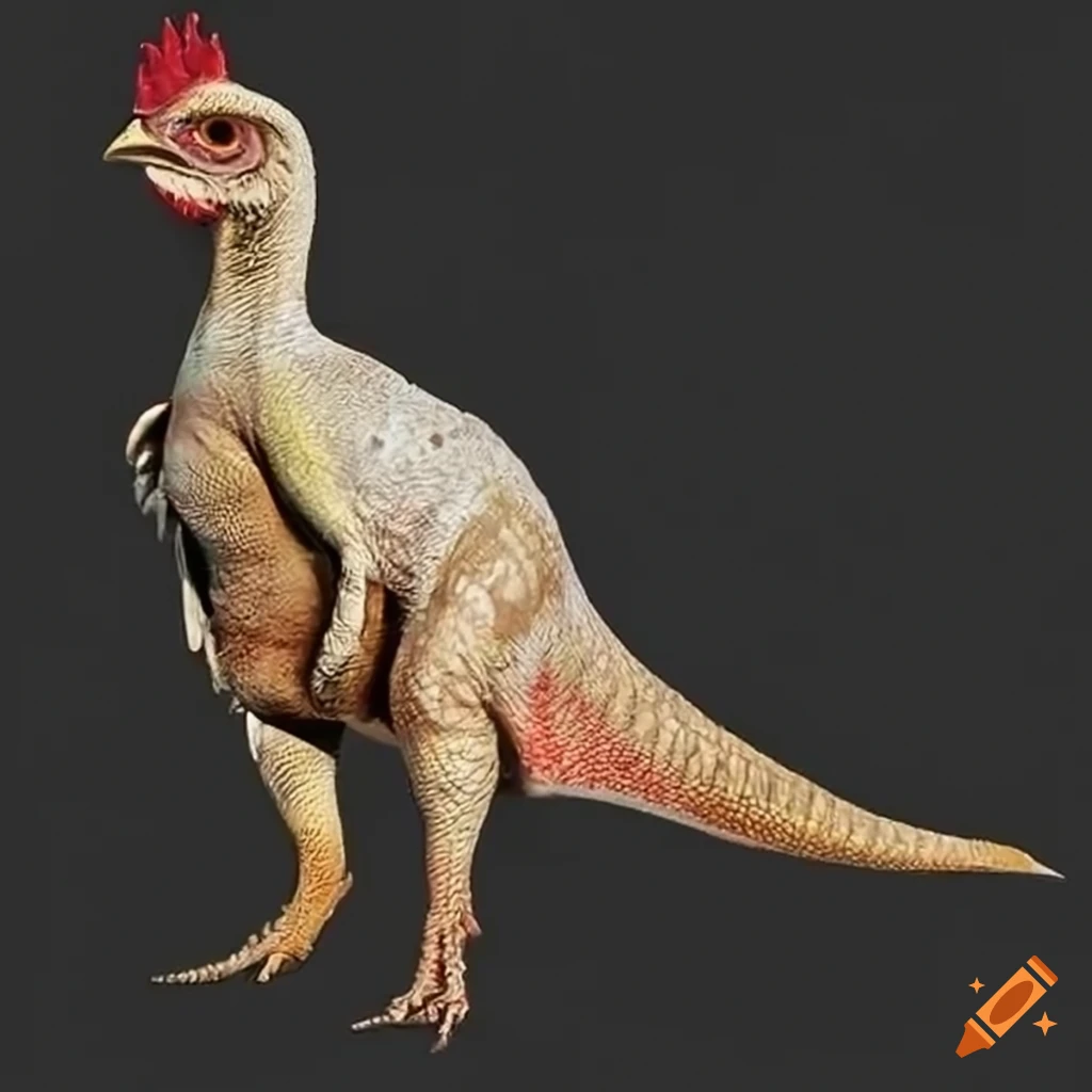 T-rex with chicken feet in a playful illustration on Craiyon
