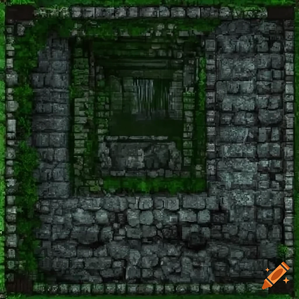 2D game character in an alien overgrown ruin on Craiyon