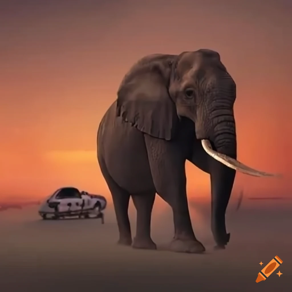 Elephant in the savanna after car accident on Craiyon