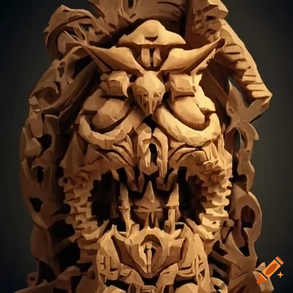 Intricate carving of a zelda game boss in a labyrinth on Craiyon