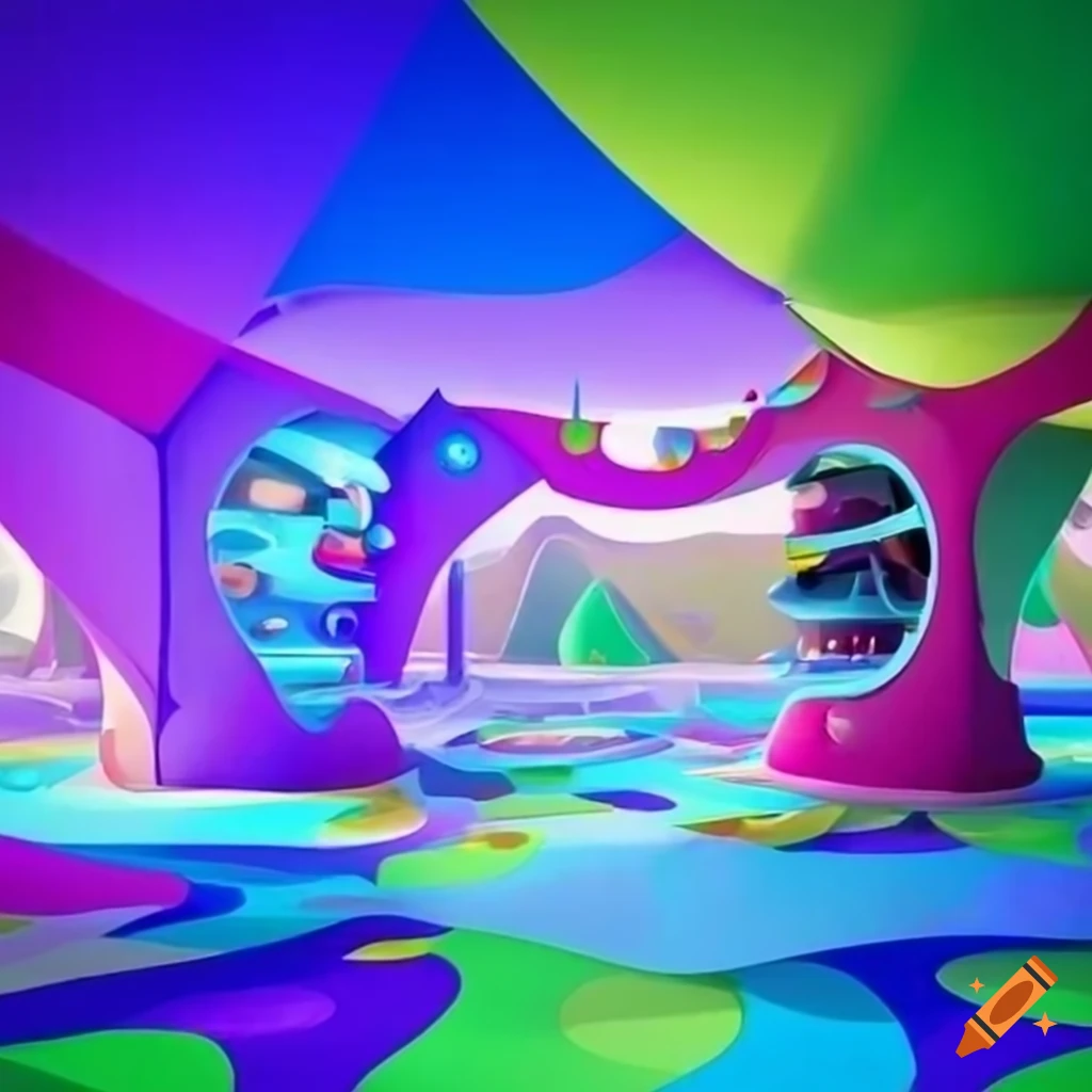 Colorful spaceship playground with alien characters on Craiyon