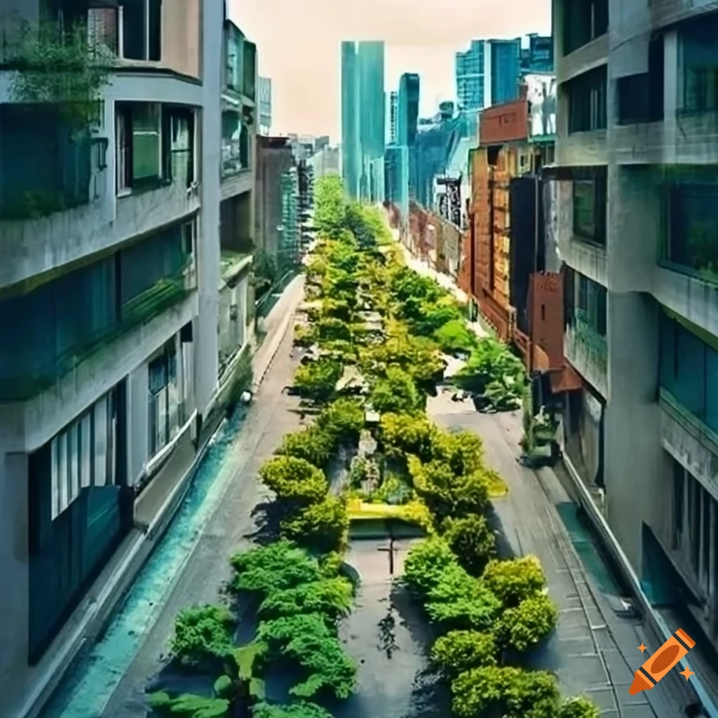 Photo of a thriving green urban environment on Craiyon