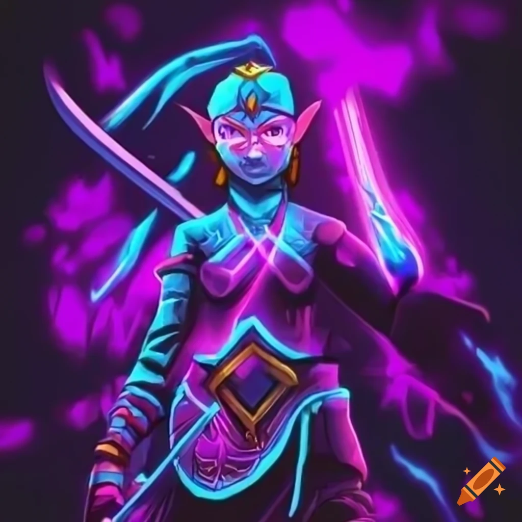 Neon artwork of zelda as a ninja on Craiyon