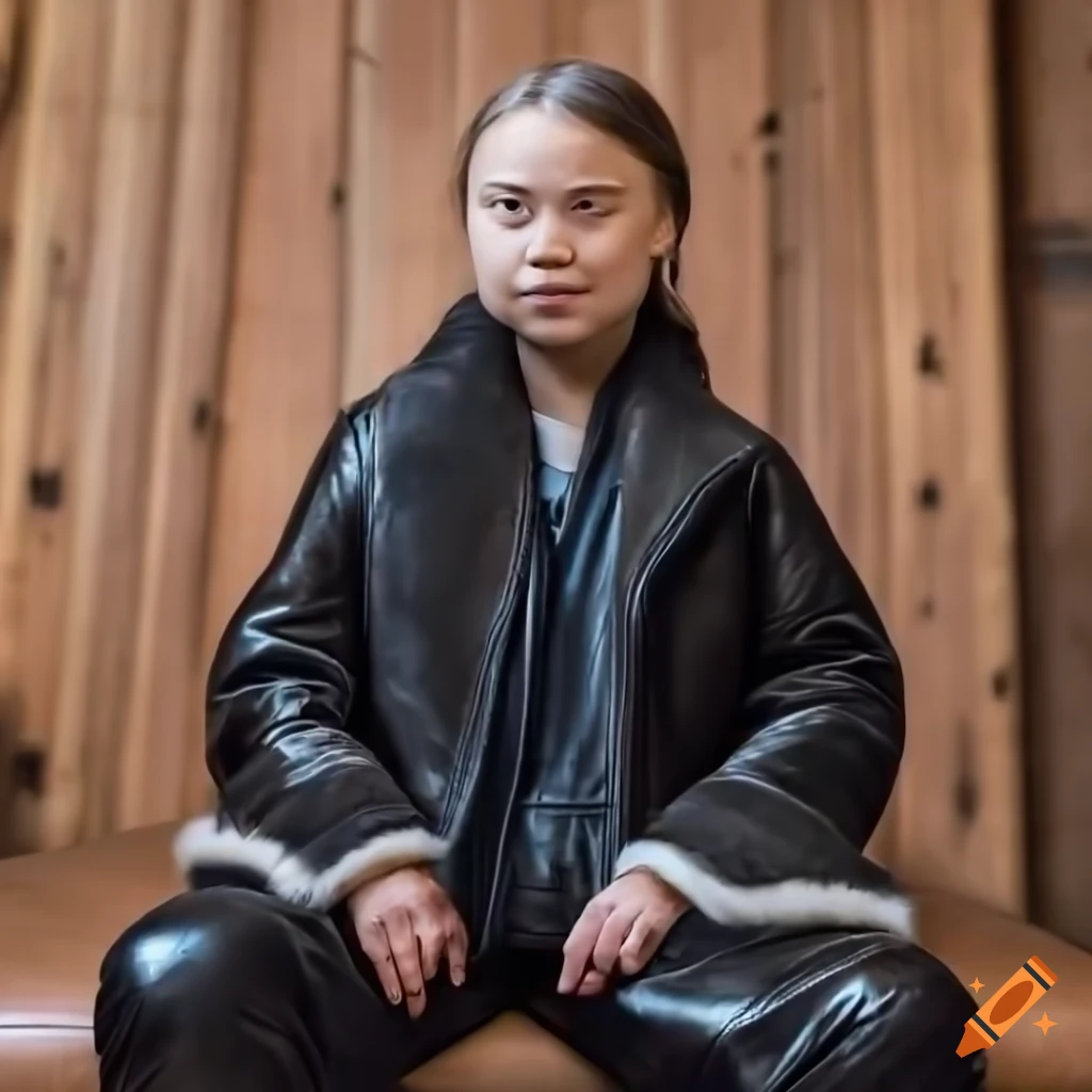 Closeup photo of a person in a sheepskin jacket sitting on a leather ...