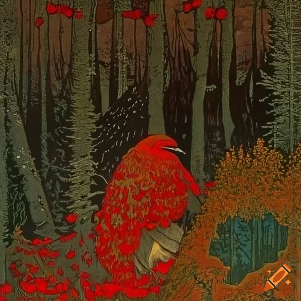 Illustration of a forest scene with Native Salish and Russian fairytale ...