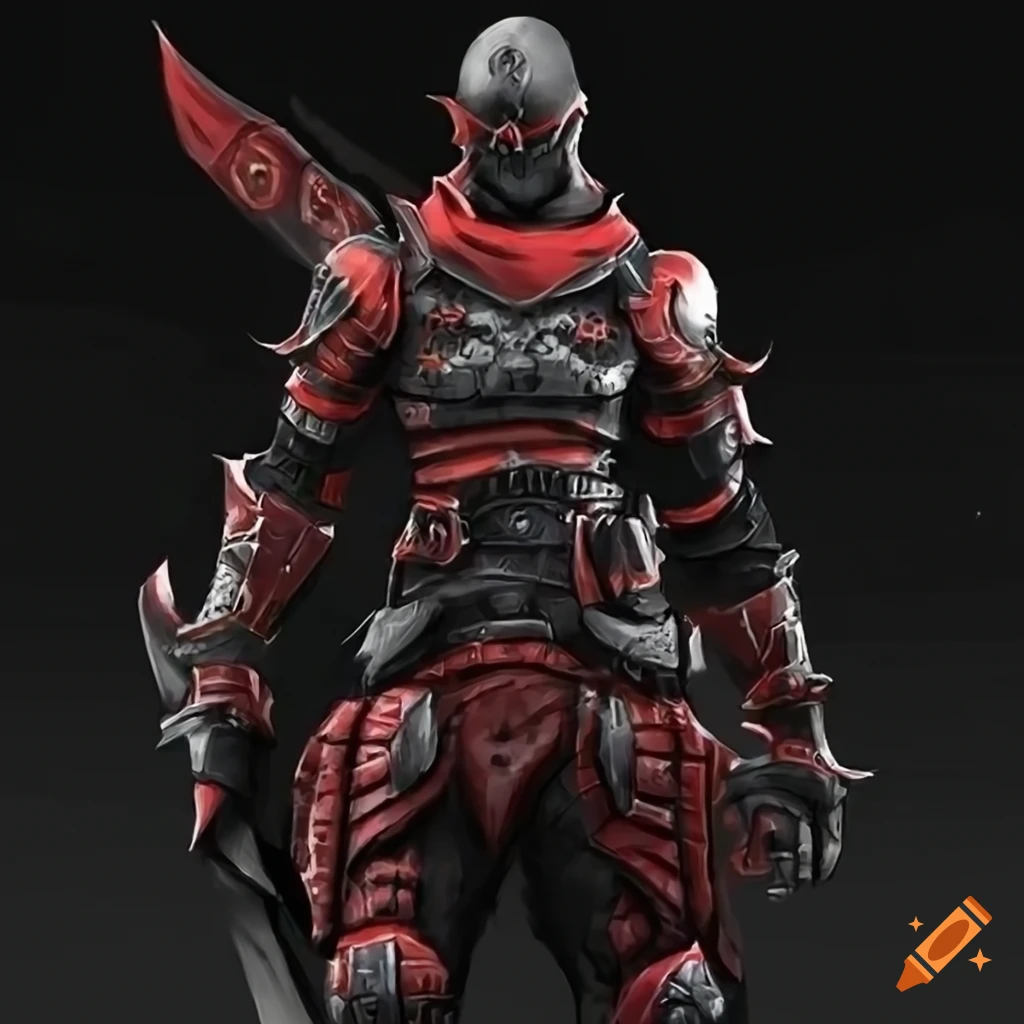 Digital art of a black and red armored mercenary on Craiyon