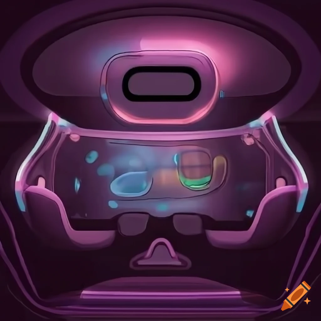 Cartoonish futuristic car interior with virtual reality