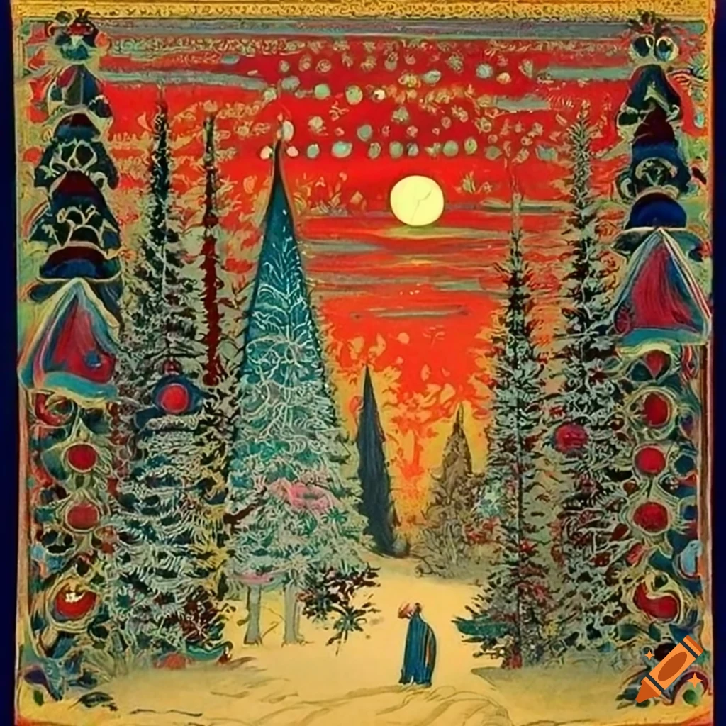 Intricate serigraph combining native salish and russian fairytale ...