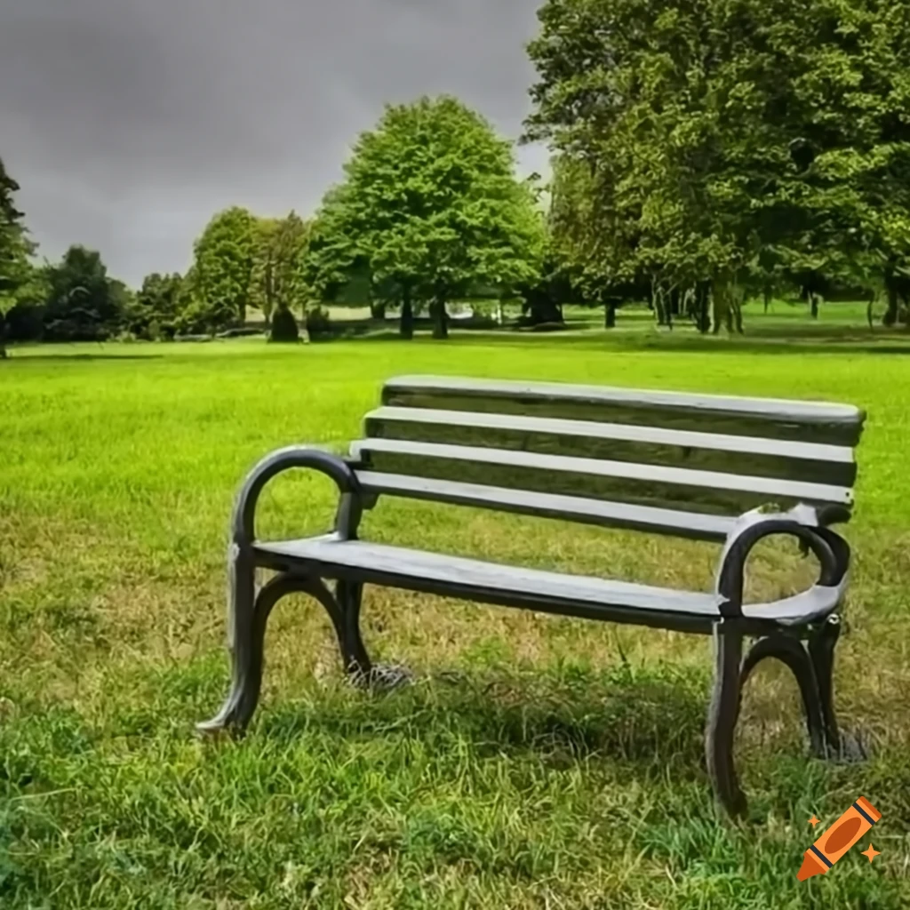 Lonely park bench under a grey sky on Craiyon