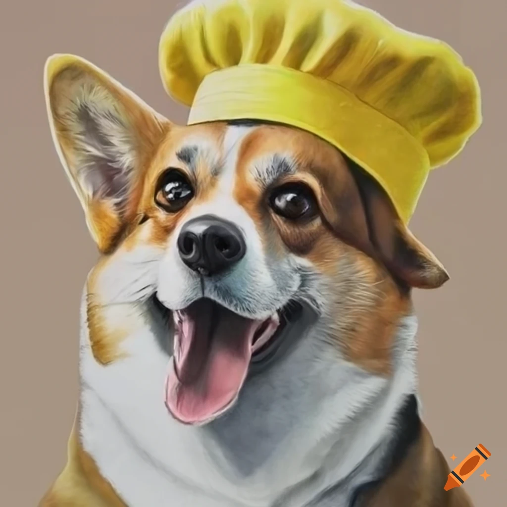 Hyper realistic portrait drawing of a corgi chef on Craiyon