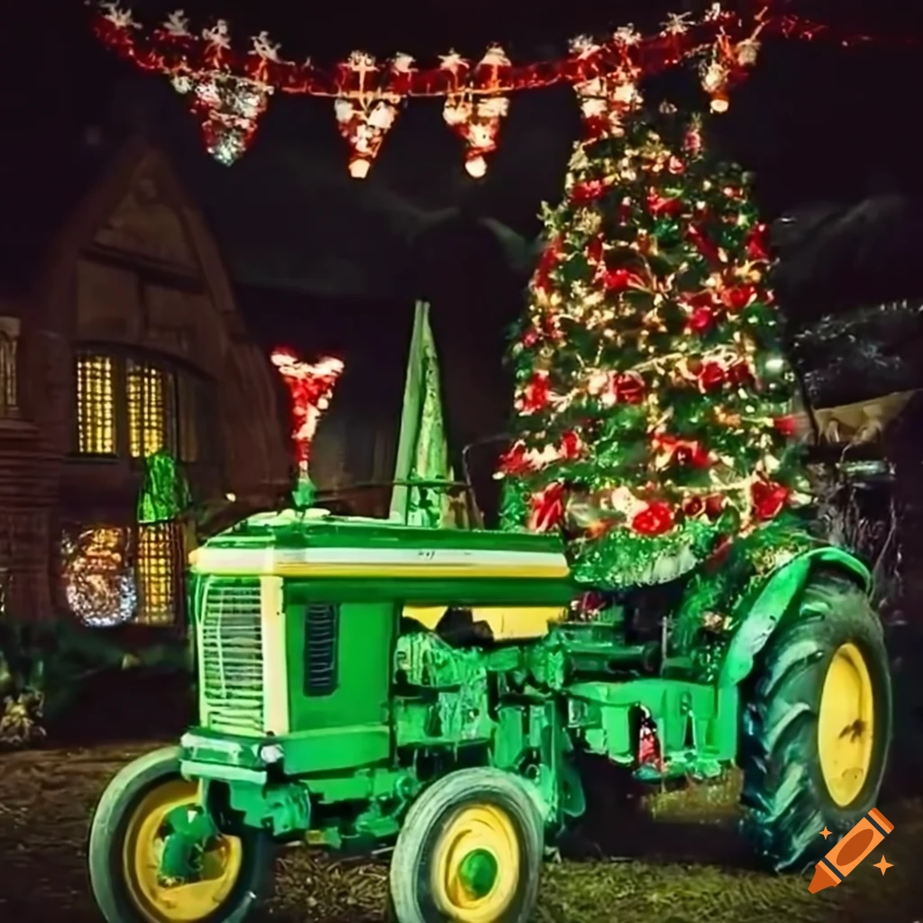 Festive tractor adorned with christmas garlands on Craiyon