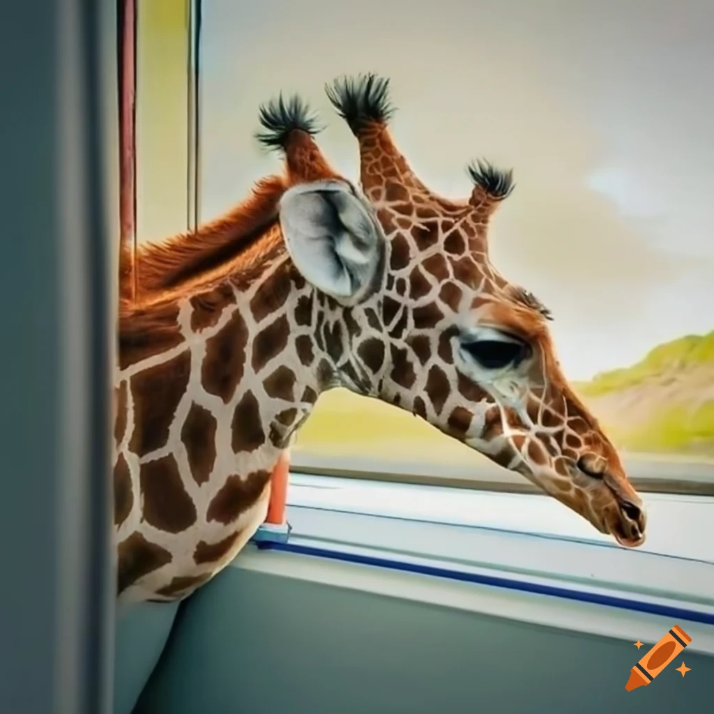 Giraffe exploring europe on a train on Craiyon