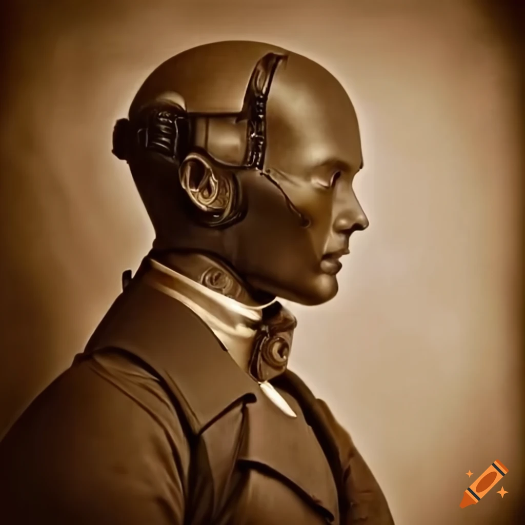 Sepia portrait of a hyper-realistic android