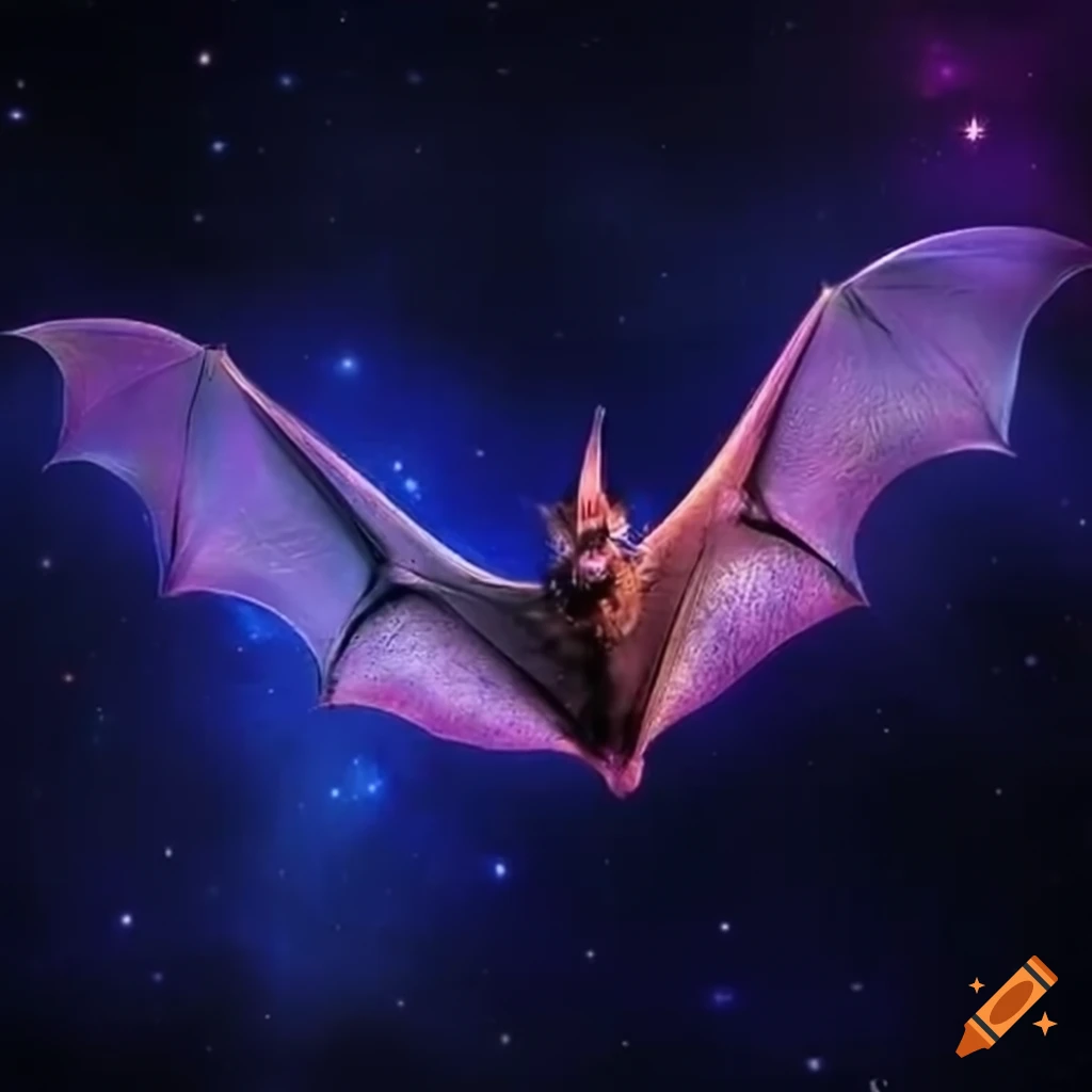 Oil painting of a giant bat flying under a starry sky on Craiyon