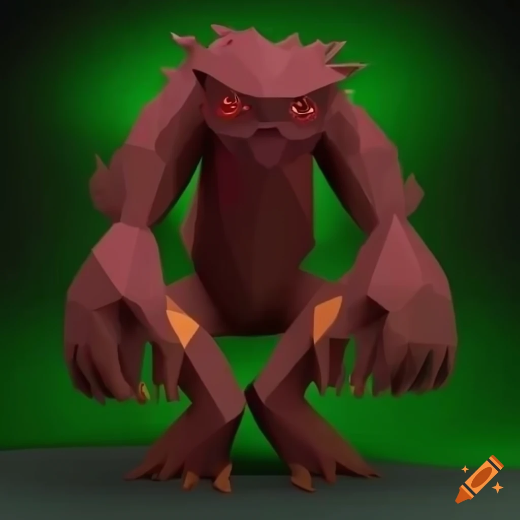 Cartoon rendering of a forest monster in low poly style on Craiyon