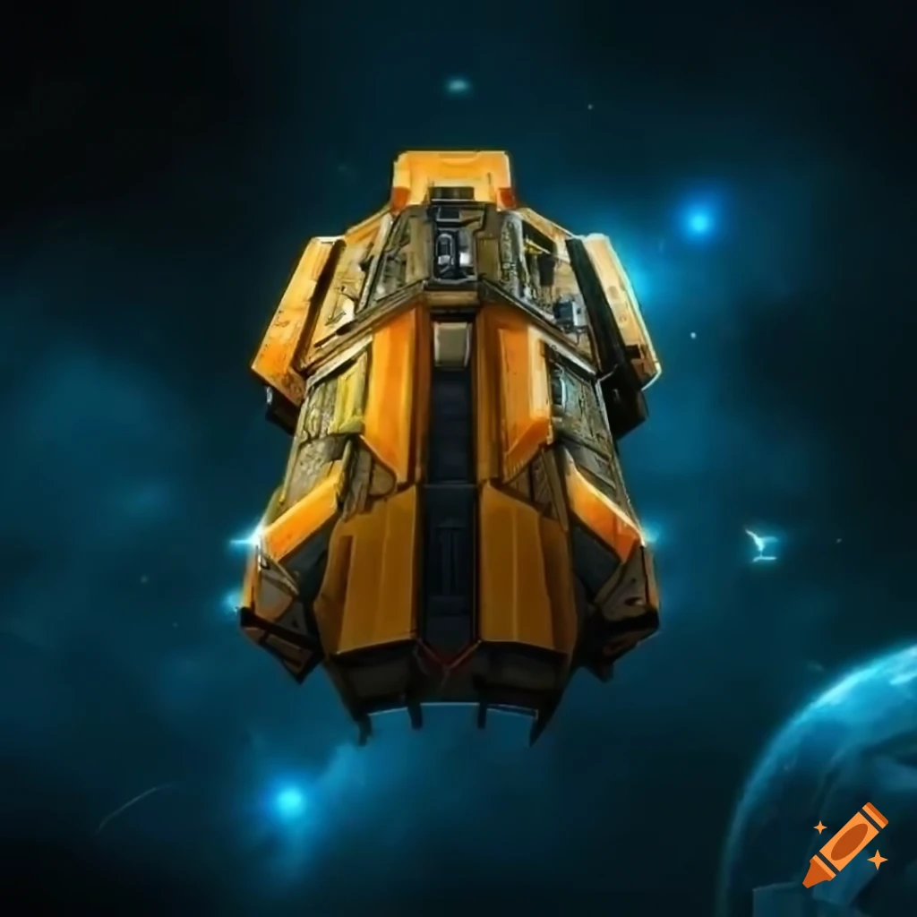 Top-down view of a worn-out maintenance spaceship