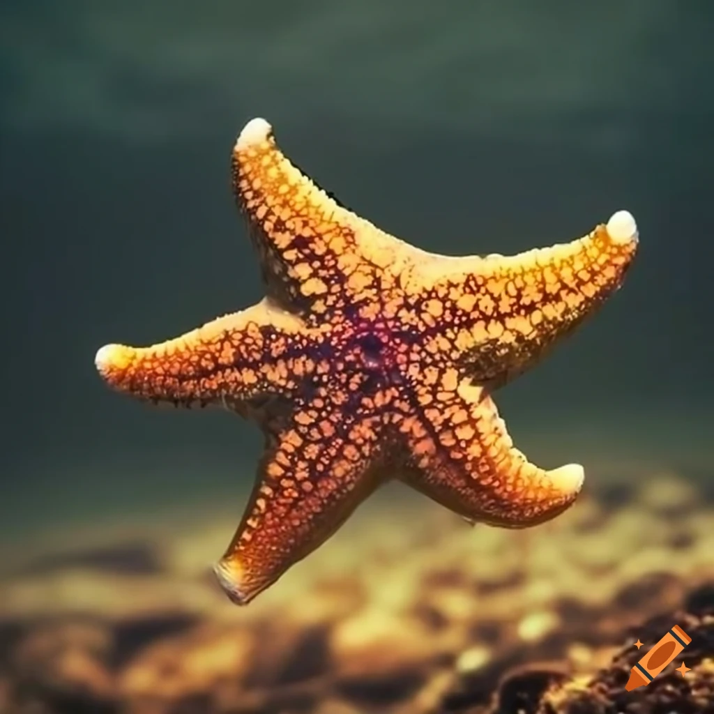 Golden shore with star fish on stormy day on Craiyon