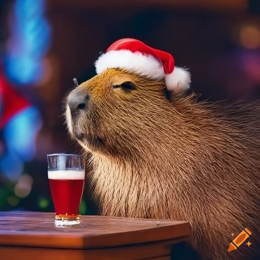 Capybaras celebrating at a Christmas-themed pub on Craiyon