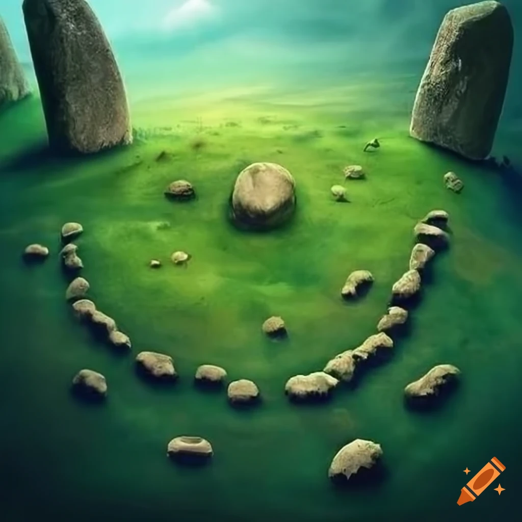 Bird's eye view of a stone circle at an ancient burial site on Craiyon